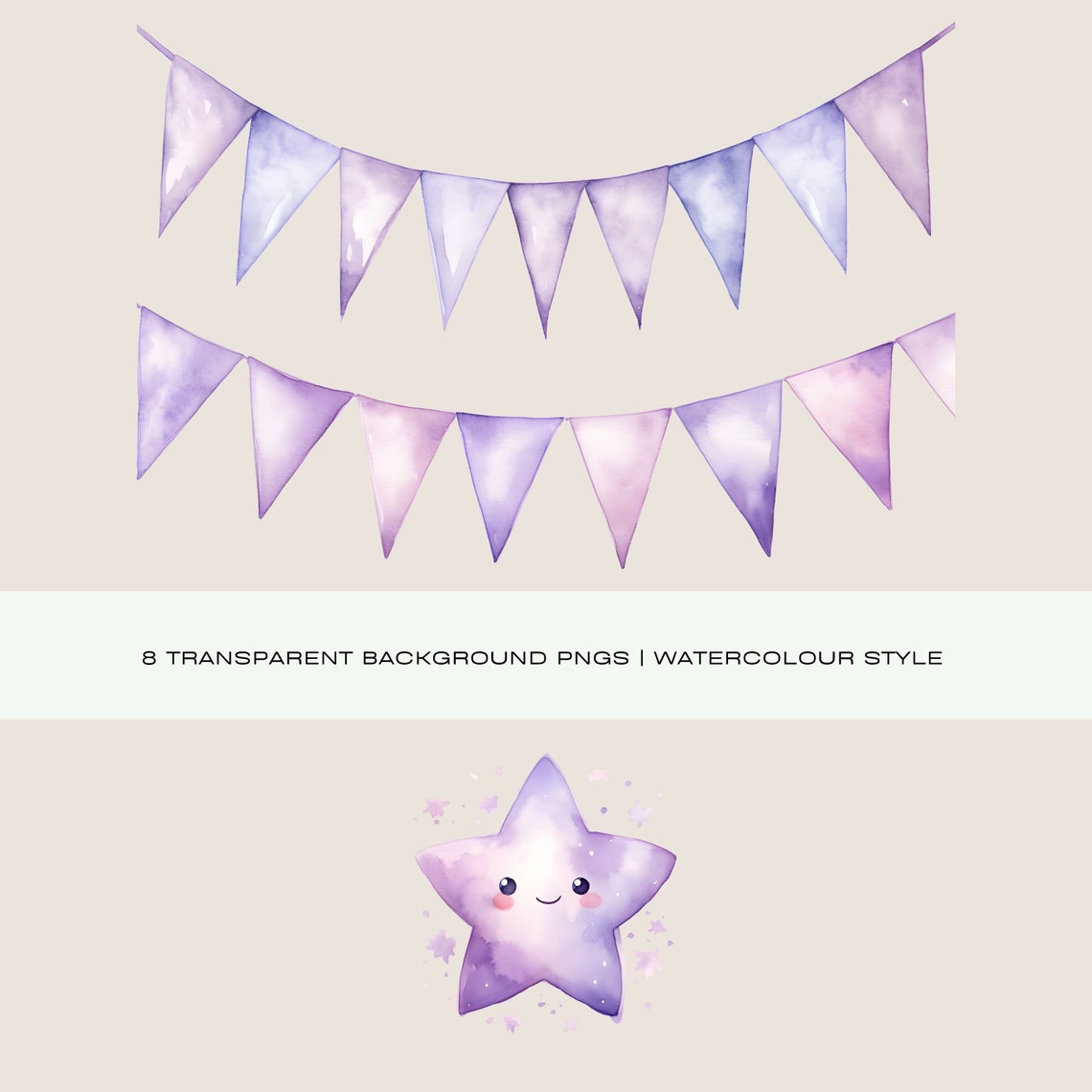 Purple Baby Shower Clipart Bundle Watercolor, Clipart for Commercial ...