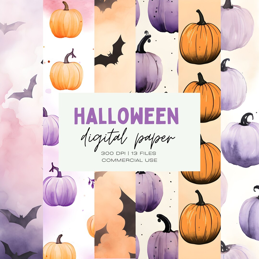 Halloween Digital Paper Watercolor, Printable Scrapbook Paper, Texture ...