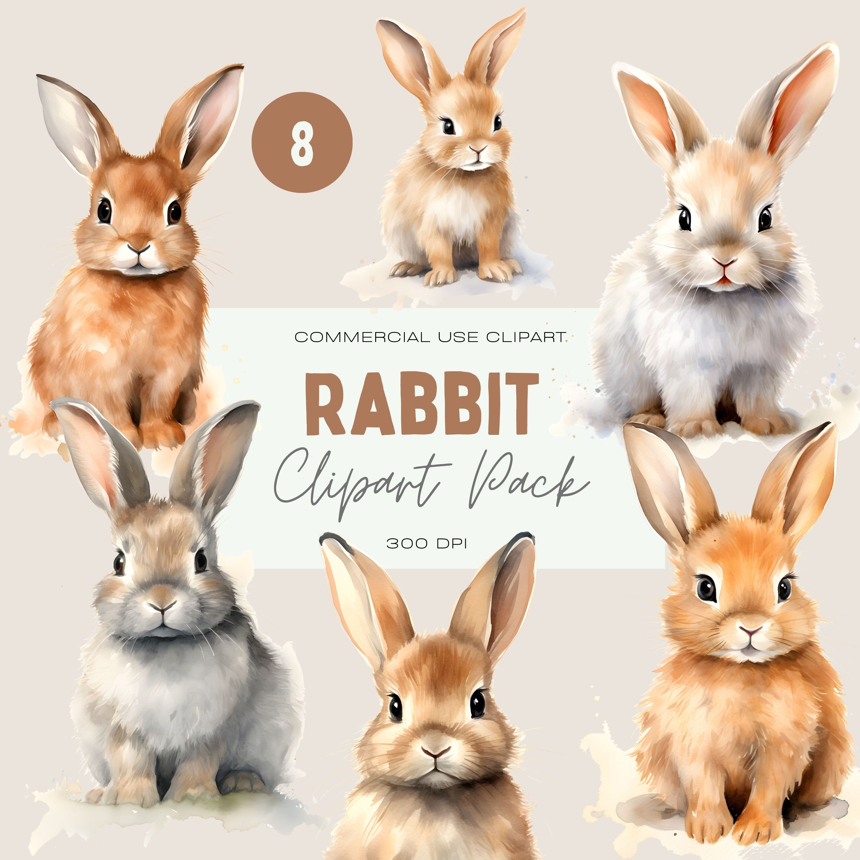 Bunny Clipart Watercolor, Clipart for Commercial Use, Transparent Pngs ...