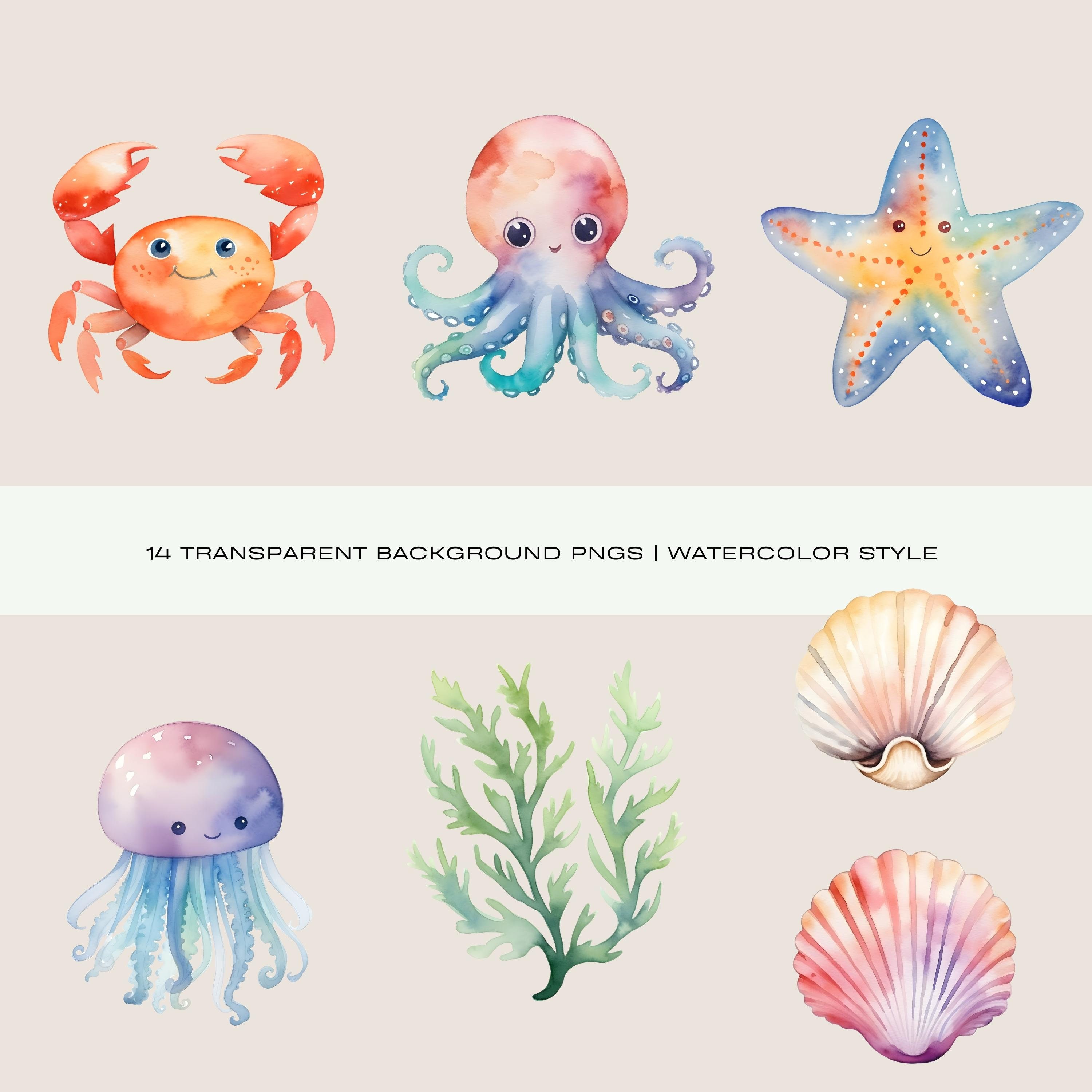 Watercolor Under the Sea Clipart Pack, Underwater Animals, Commercial ...
