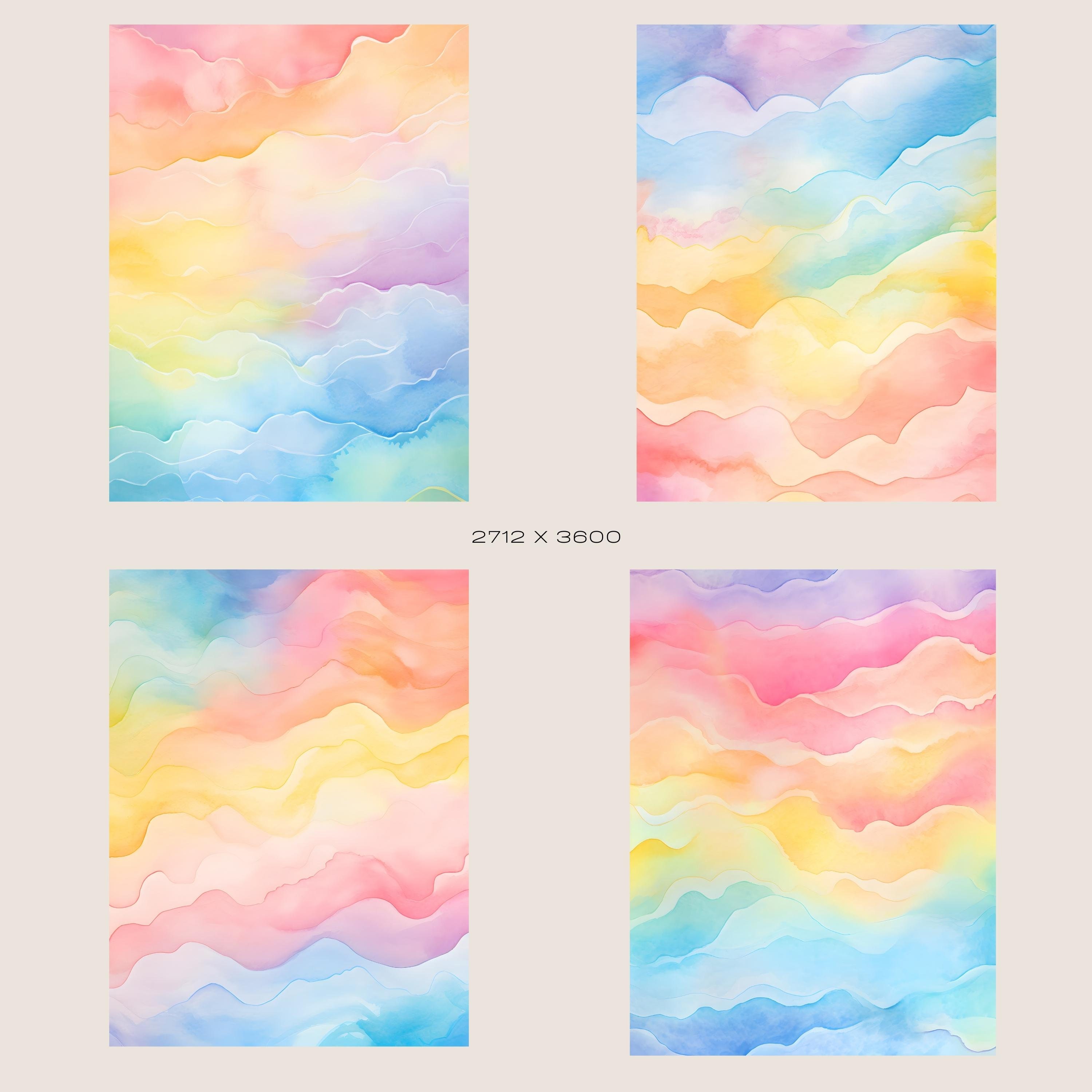 Watercolor Rainbow Digital Paper, Printable Scrapbook Paper, Texture ...