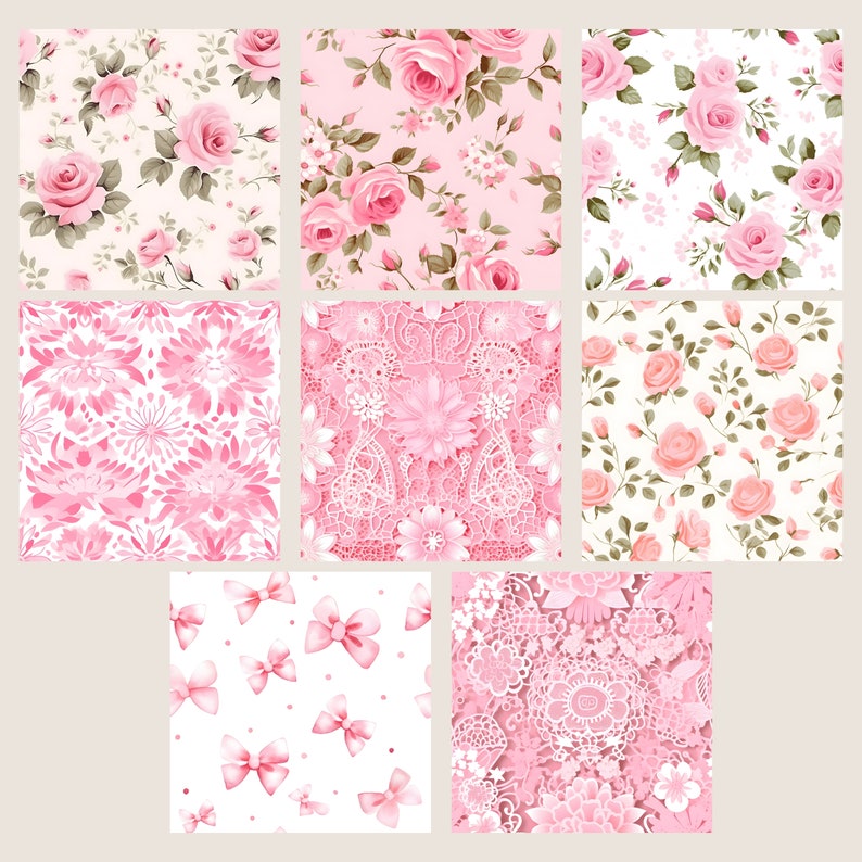 Dainty Pink Seamless Patterns, Coquette Backgrounds, Commercial Use ...