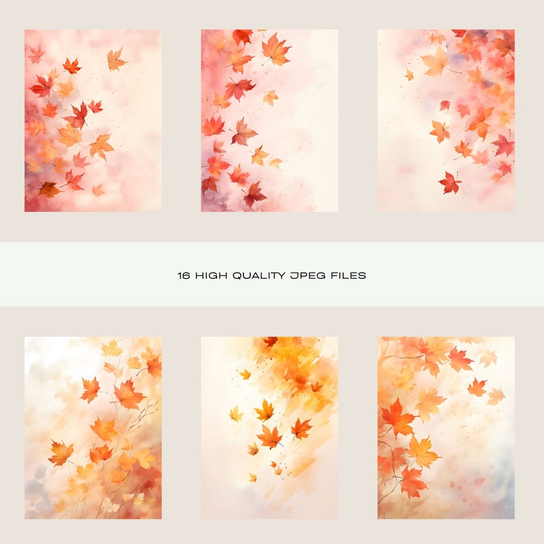 Watercolor Fall Digital Paper, Autumn Texture Backgrounds (instant ...