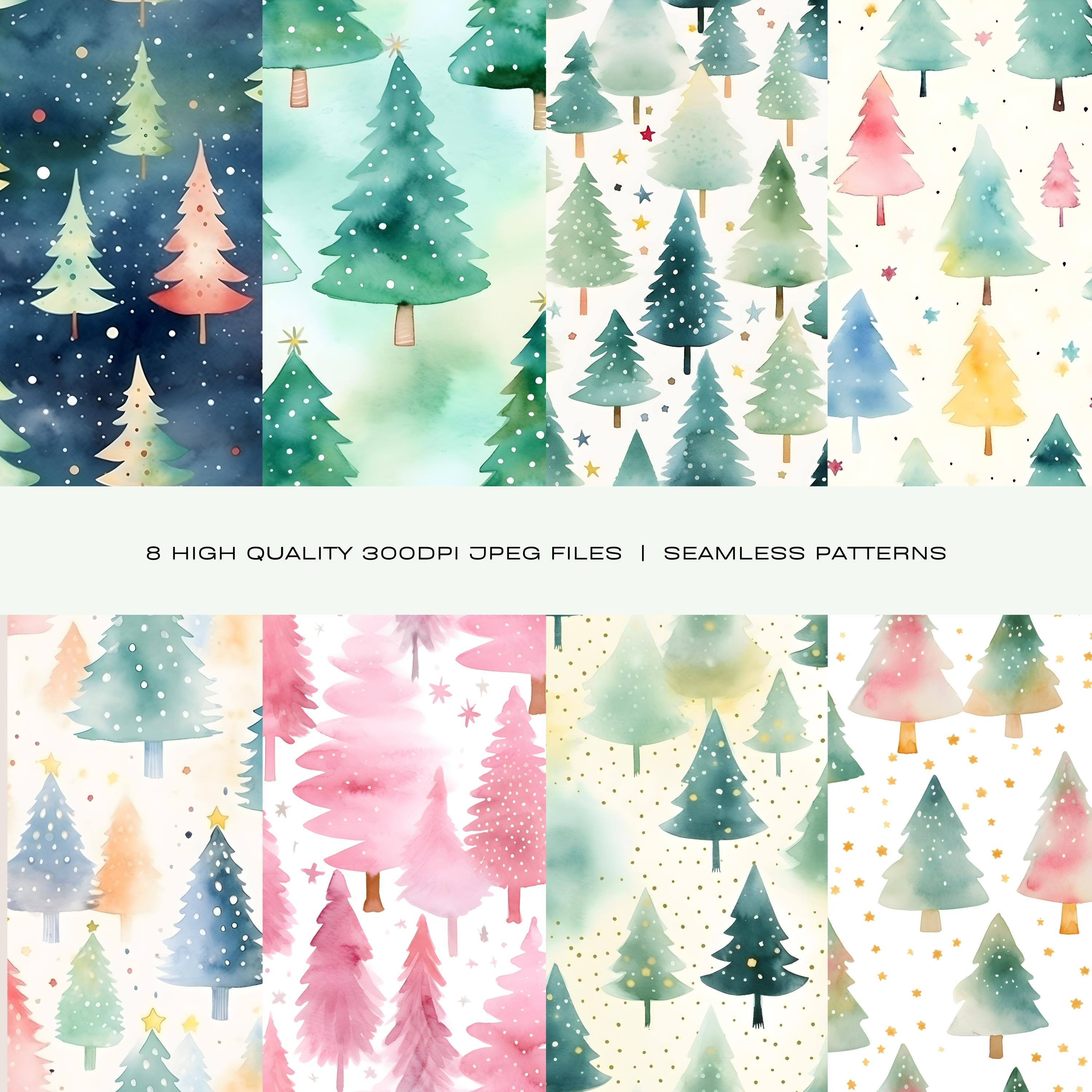 Watercolor Christmas Tree Seamless Pattern Pack, Festive Backgrounds ...