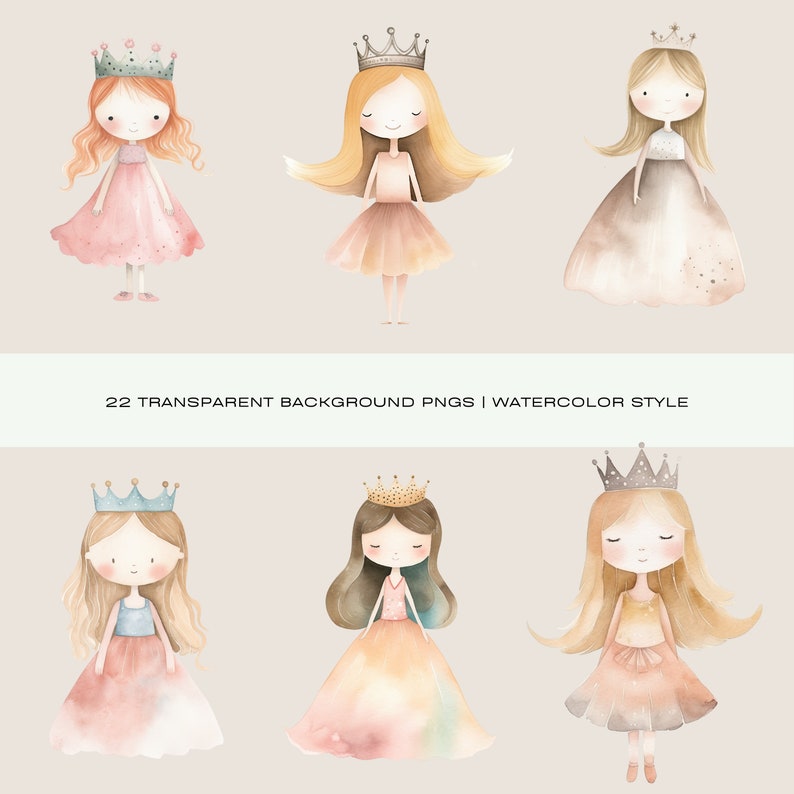 Pastel Princess Clipart Pack, Watercolor Princesses, Commercial Use ...