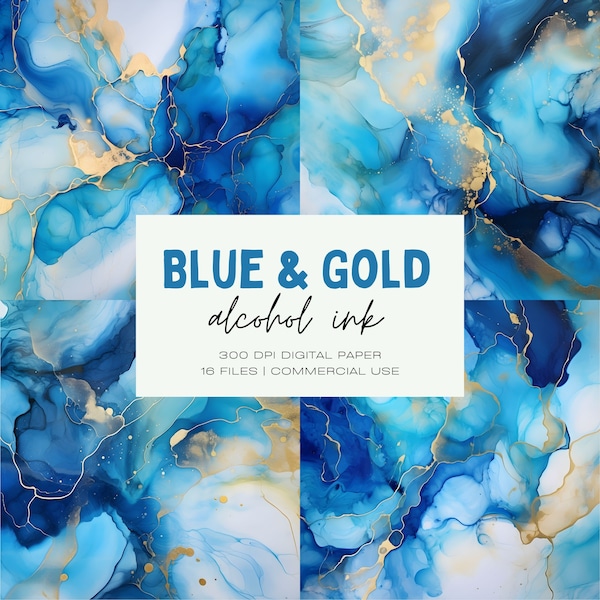 Blue and Gold Digital Paper - Etsy