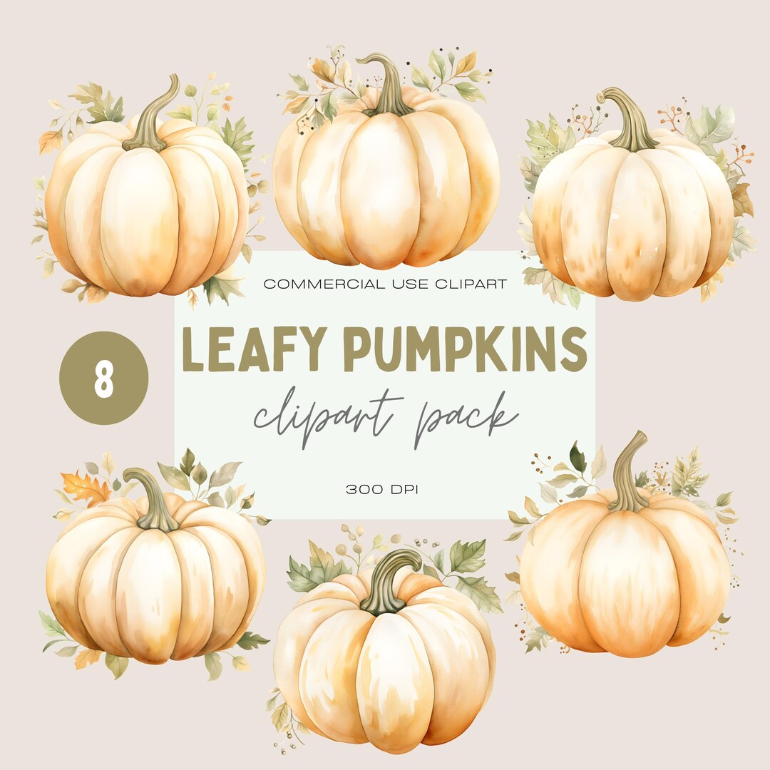 Leafy Pumpkin Clipart, Watercolor Fall Themed Clipart, Commercial Use ...