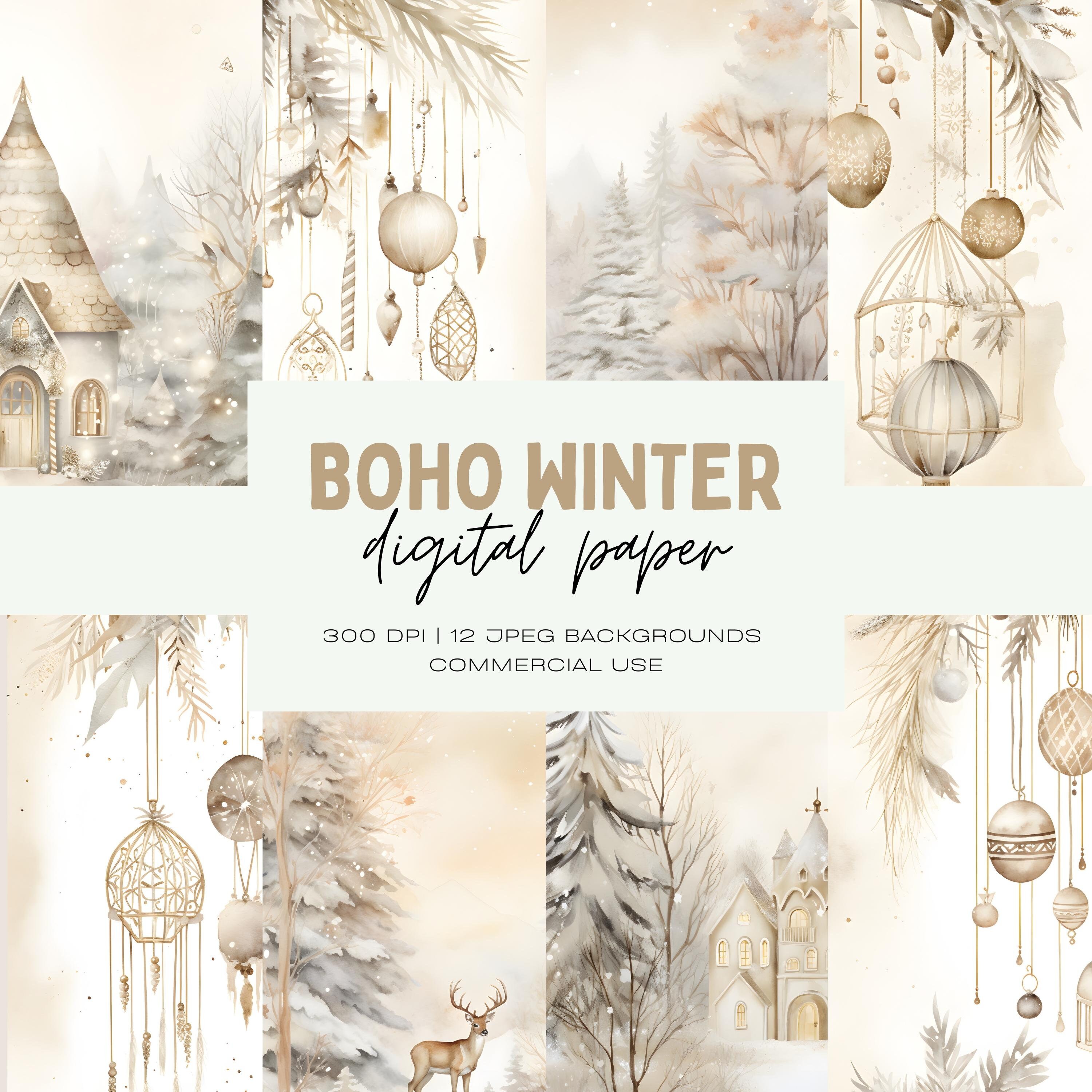 Boho Winter Digital Paper Printable Scrapbook Paper Junk - Etsy