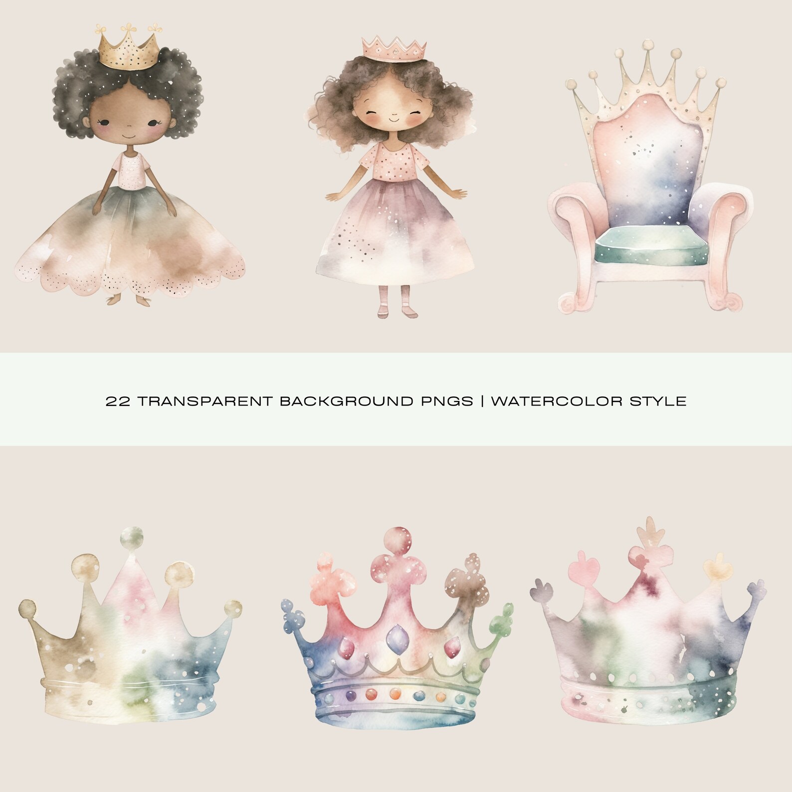 Pastel Princess Clipart Pack, Watercolor Princesses, Commercial Use ...