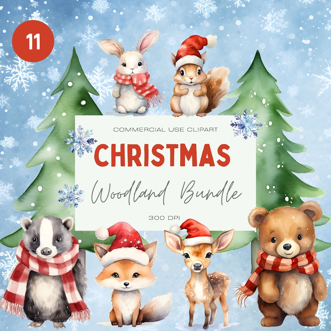 Christmas Woodland Animals Clipart, Clipart for Commercial Use ...