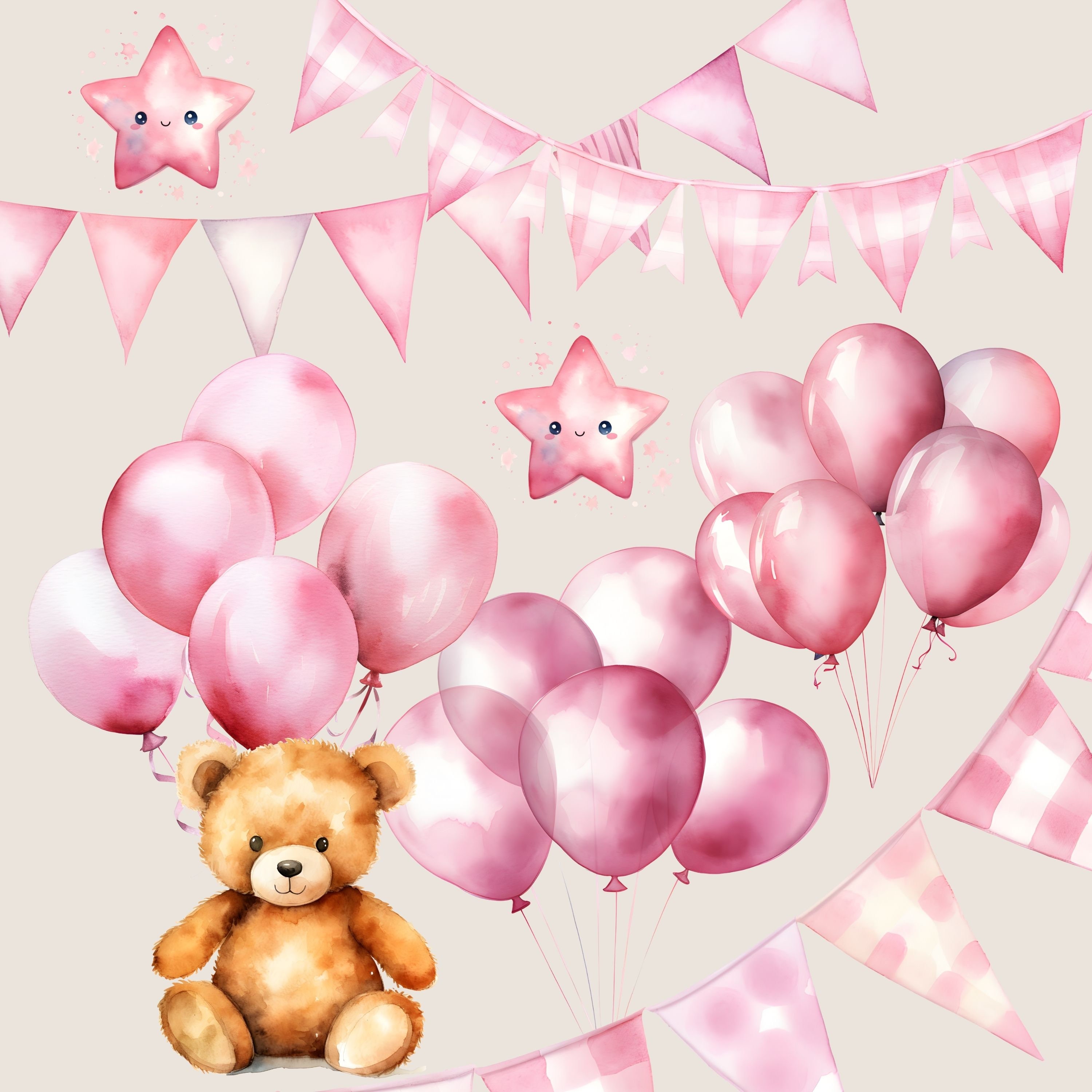 Pink Baby Shower Clipart Bundle Watercolor Clipart for - Etsy