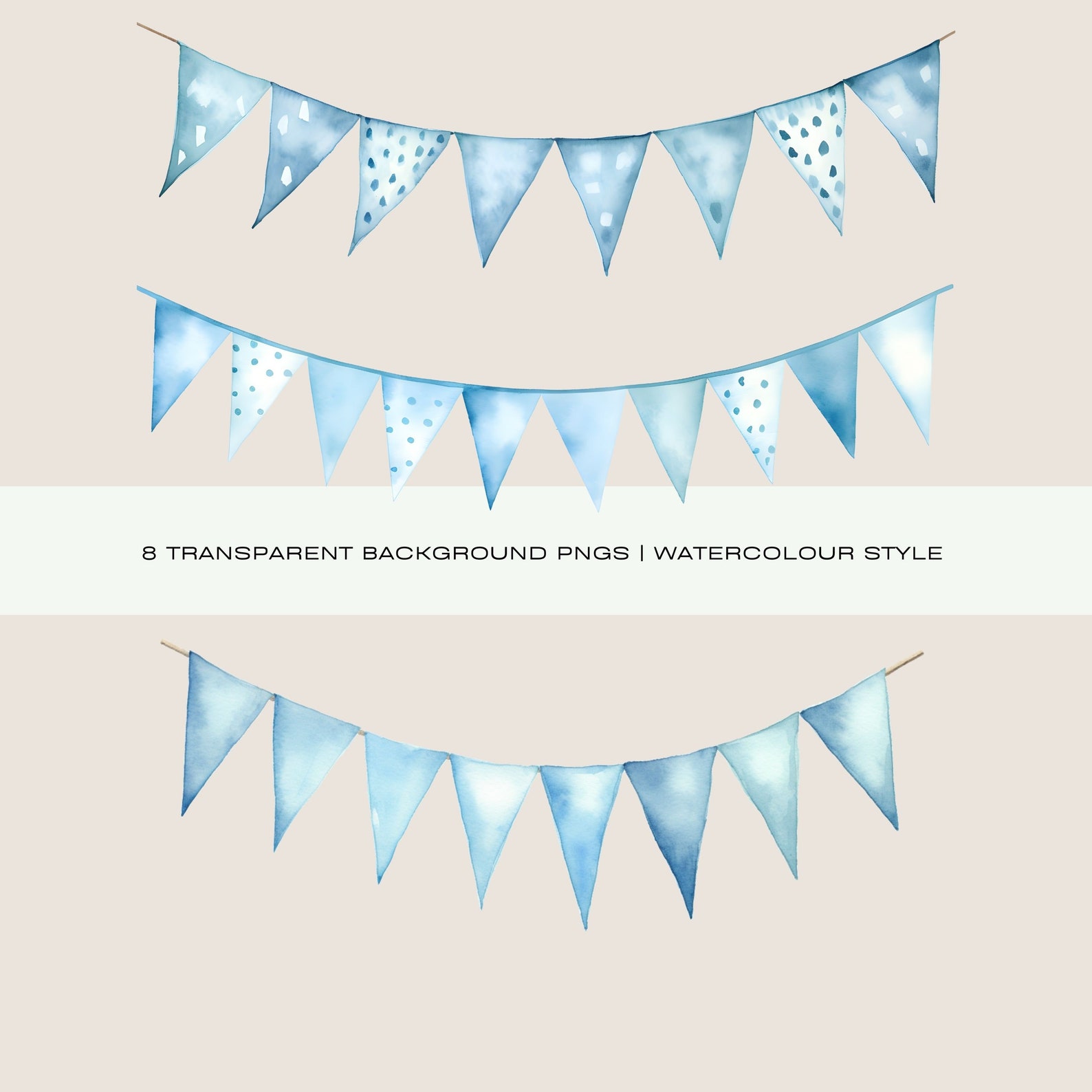 Blue Baby Shower Clipart Bundle Watercolor, Commercial Use Transparent ...