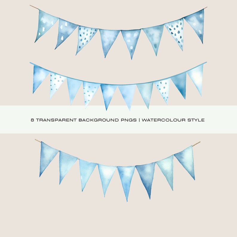 Blue Baby Shower Clipart Bundle Watercolor, Commercial Use Transparent ...