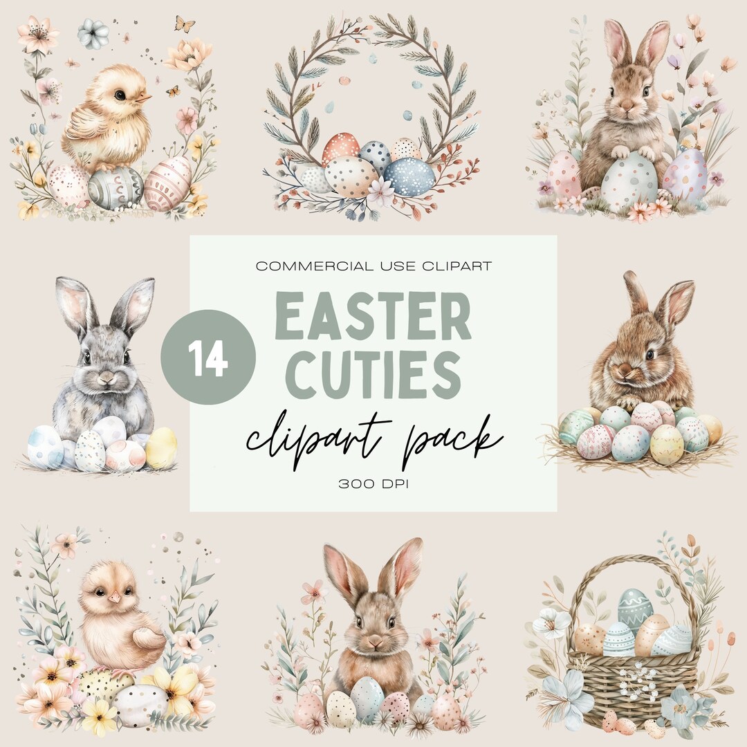 Watercolor Easter Clipart: Bunny, Chick, Floral Wreath (pngs) - Etsy