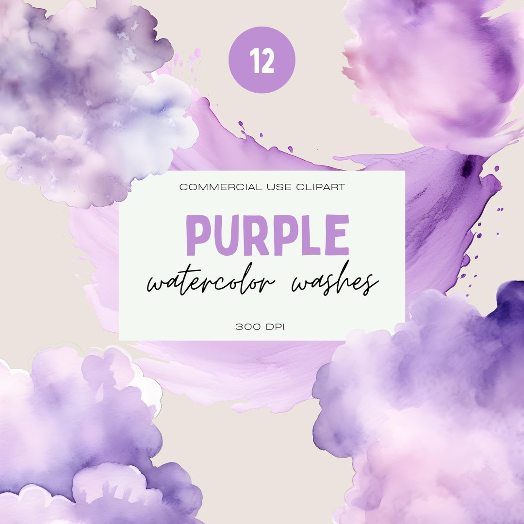 Purple Watercolor Washes, Lavender Brushstroke Elements, Commercial Use ...