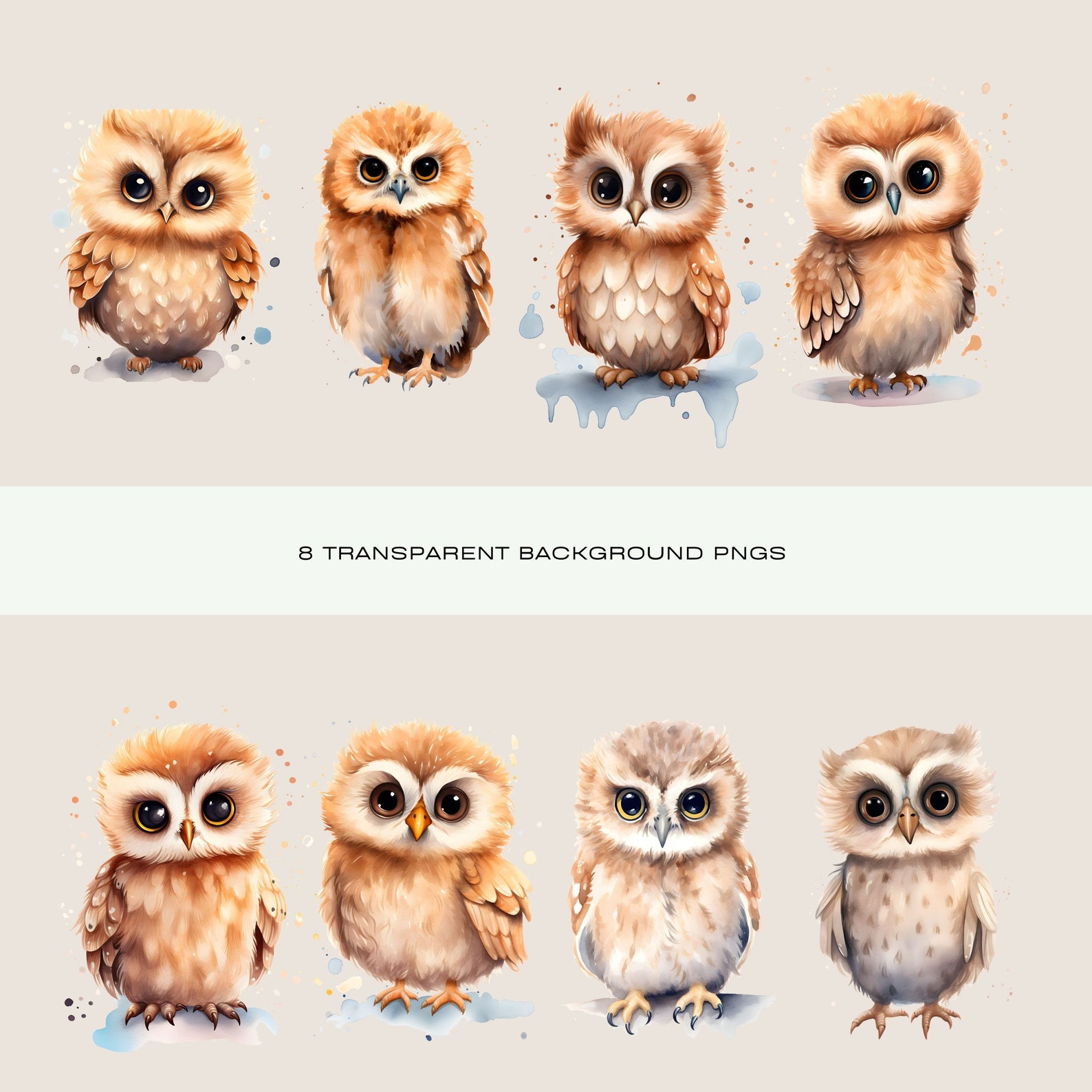 Watercolor Baby Owl Clipart, PNG Nursery Art (commercial Use) - Etsy