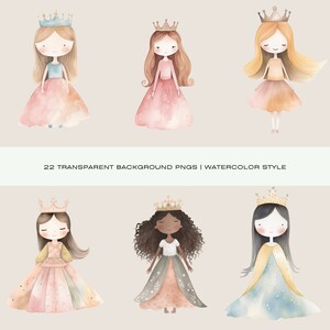 Pastel Princess Clipart Pack, Watercolor Princesses, Commercial Use ...