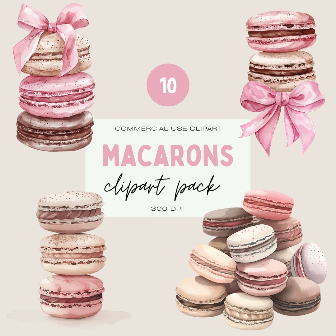 Watercolor Macaron Clipart Pack, French Macaron Dessert Bundle ...