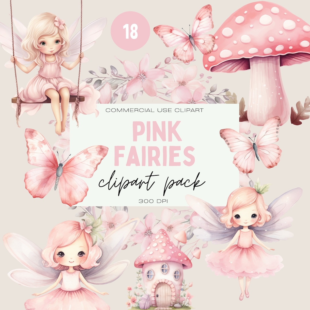 Watercolor Pink Fairies Clipart: Enchanted Garden Pngs (commercial Use ...