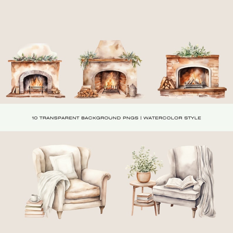 Cozy Bookish Clipart Pack, Watercolor Reading Scenes, Commercial Use ...