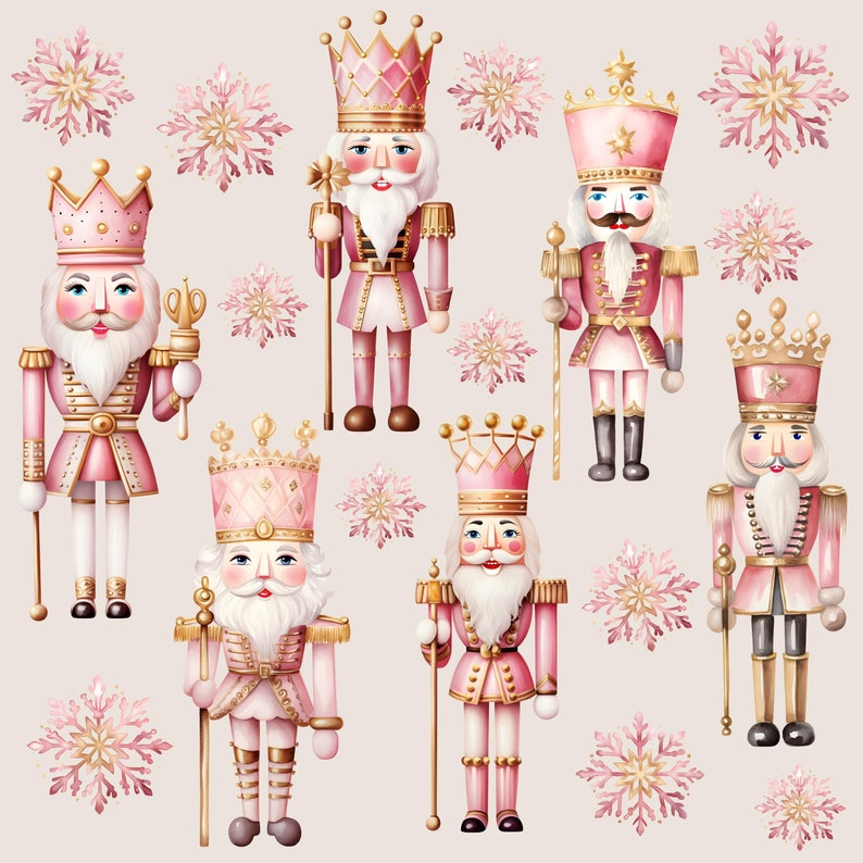 Pink Christmas Nutcracker Clipart Pack, Festive Watercolor Graphics ...