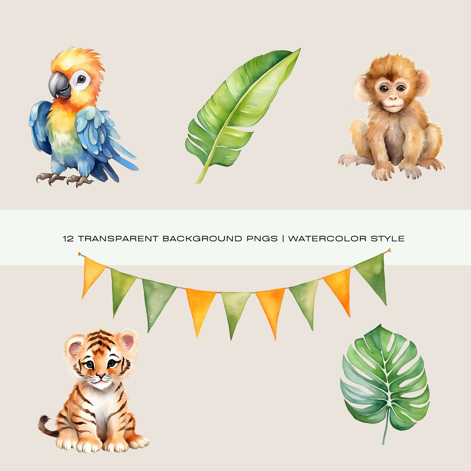 Watercolor Safari Animals Clipart Bundle, Jungle Safari Clipart, Wild ...