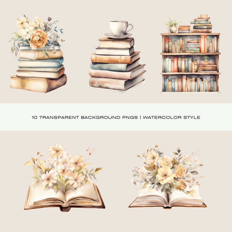 Cozy Bookish Clipart Pack, Watercolor Reading Scenes, Commercial Use ...