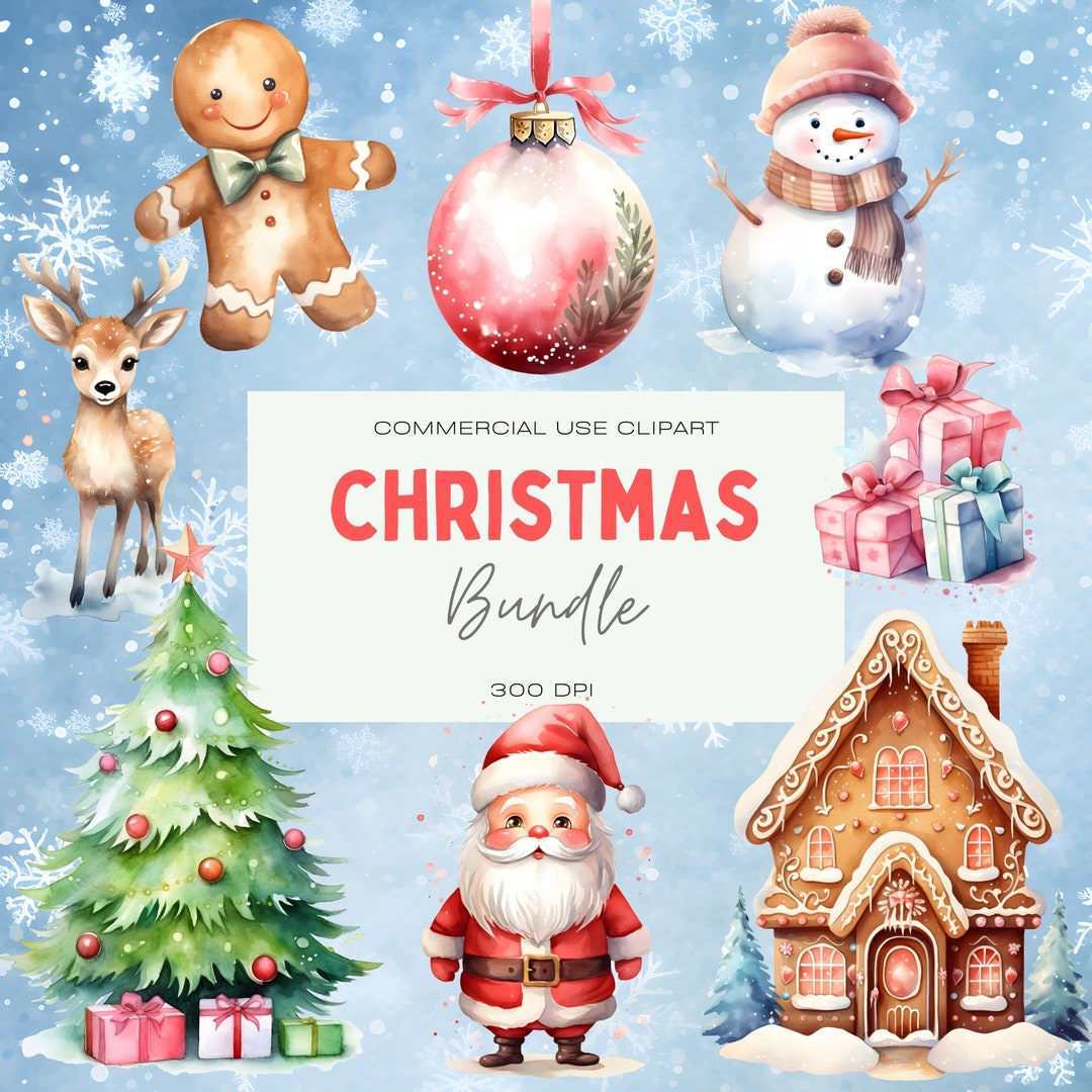 Christmas Clipart Bundle Watercolor, Clipart for Commercial Use ...