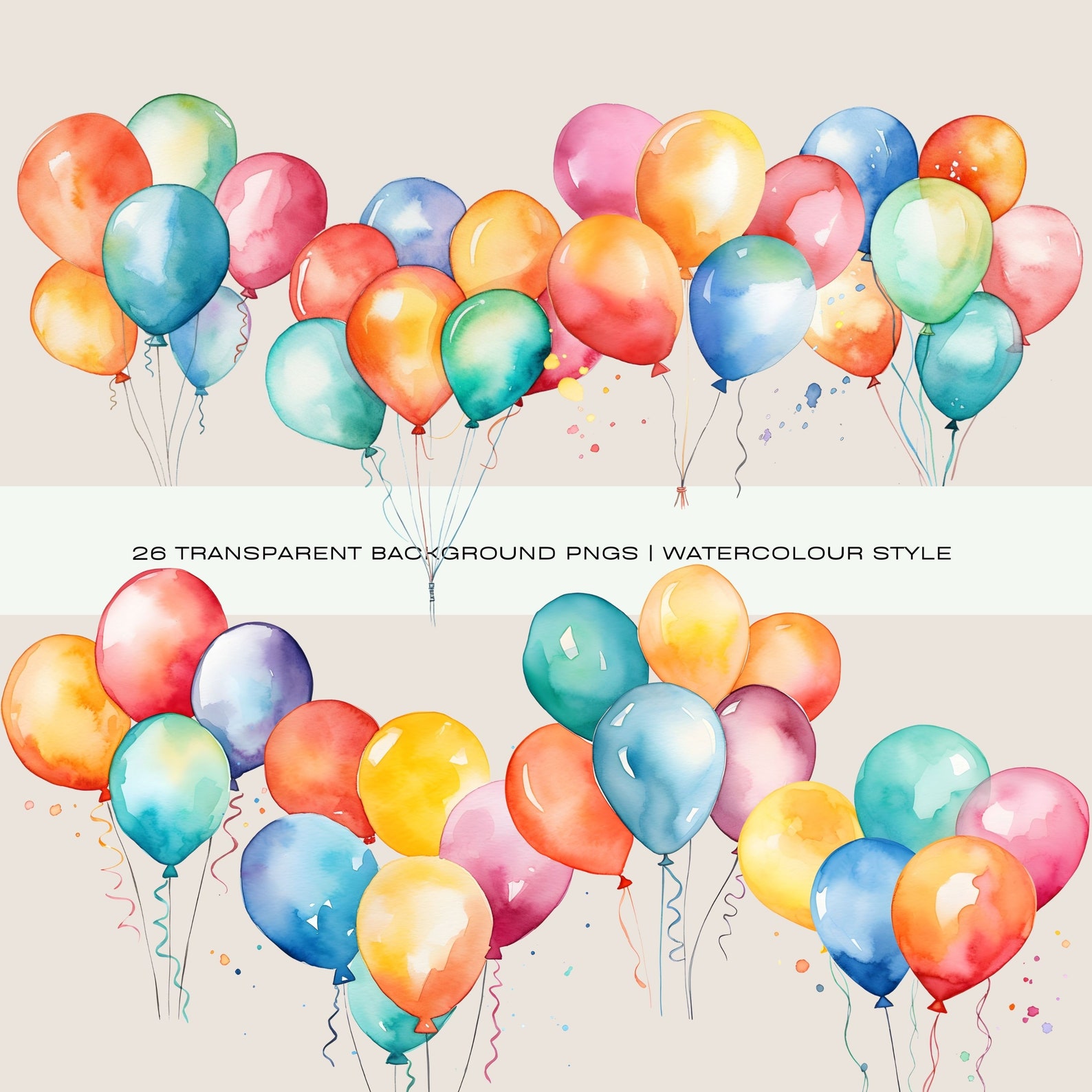 Birthday Party Clipart Bundle Watercolor, Clipart for Commercial Use ...