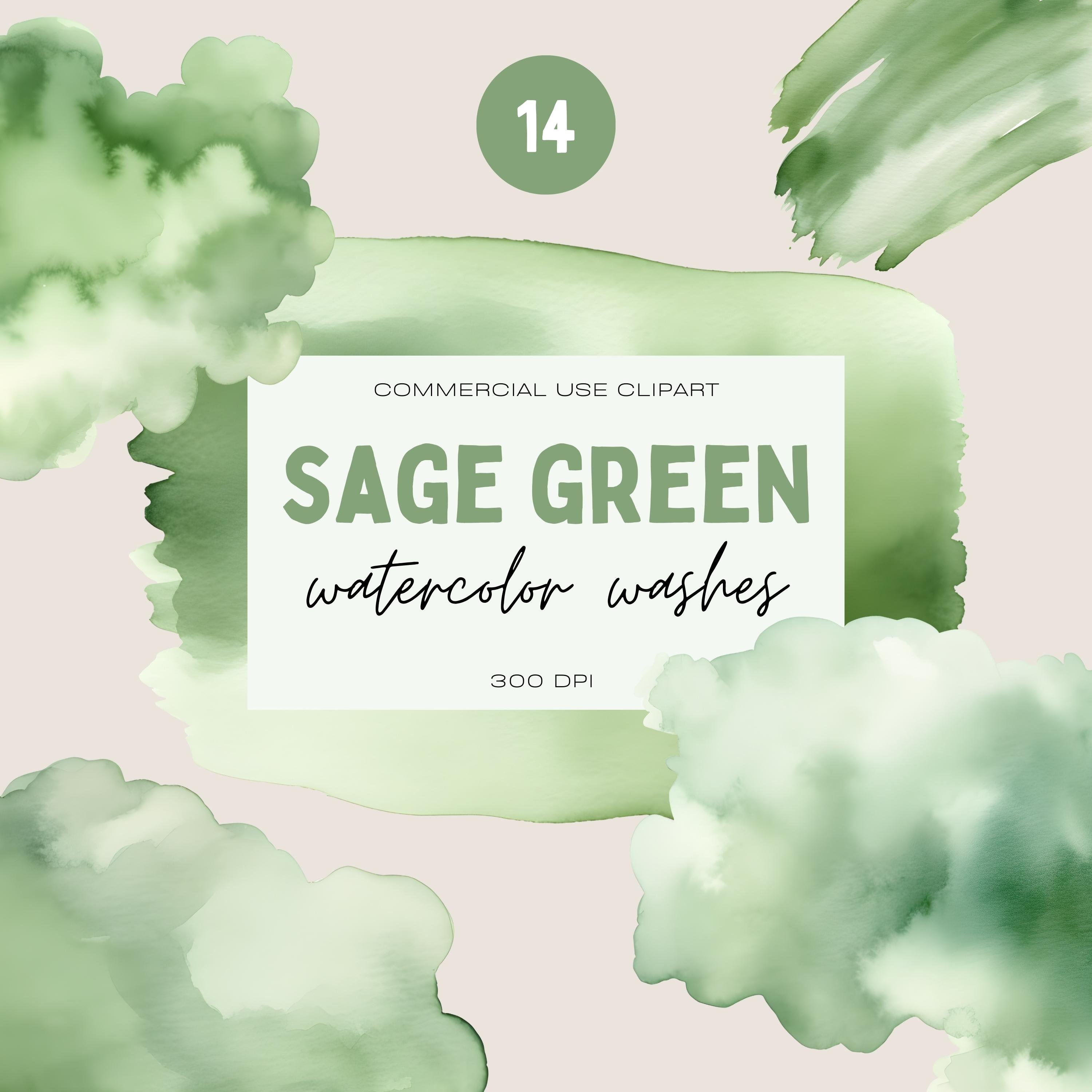 Sage Green Watercolor Colour Washes, Brushstroke Elements, Commercial ...