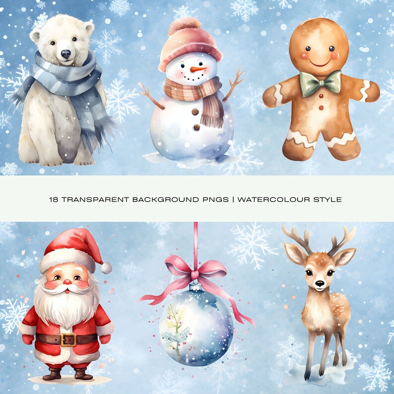 Christmas Clipart Bundle Watercolor, Clipart for Commercial Use ...