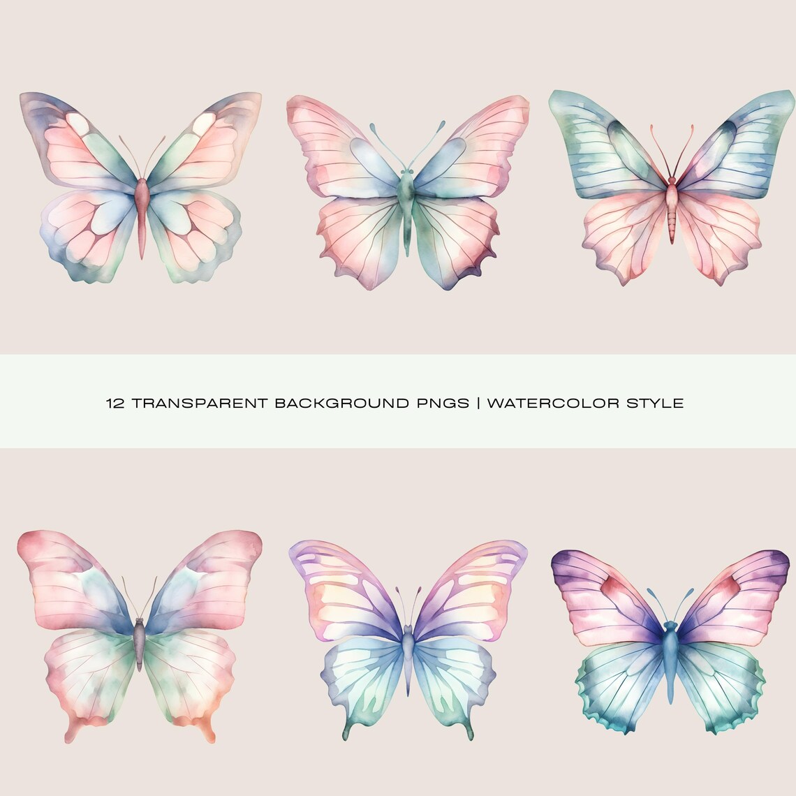 Pastel Butterflies Clipart Pack, Watercolor Butterfly, Commercial Use ...