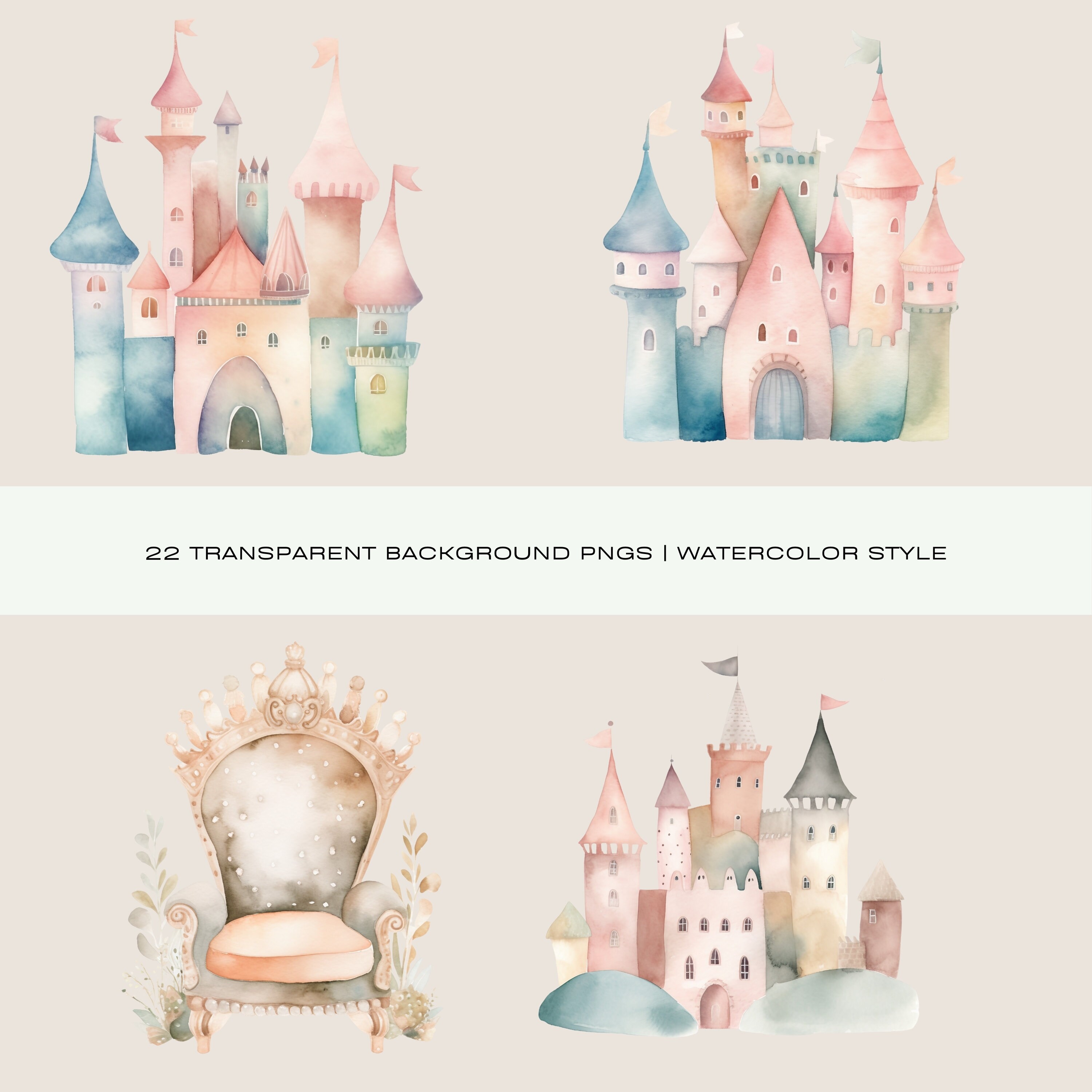 Pastel Princess Clipart Pack, Watercolor Princesses, Commercial Use ...