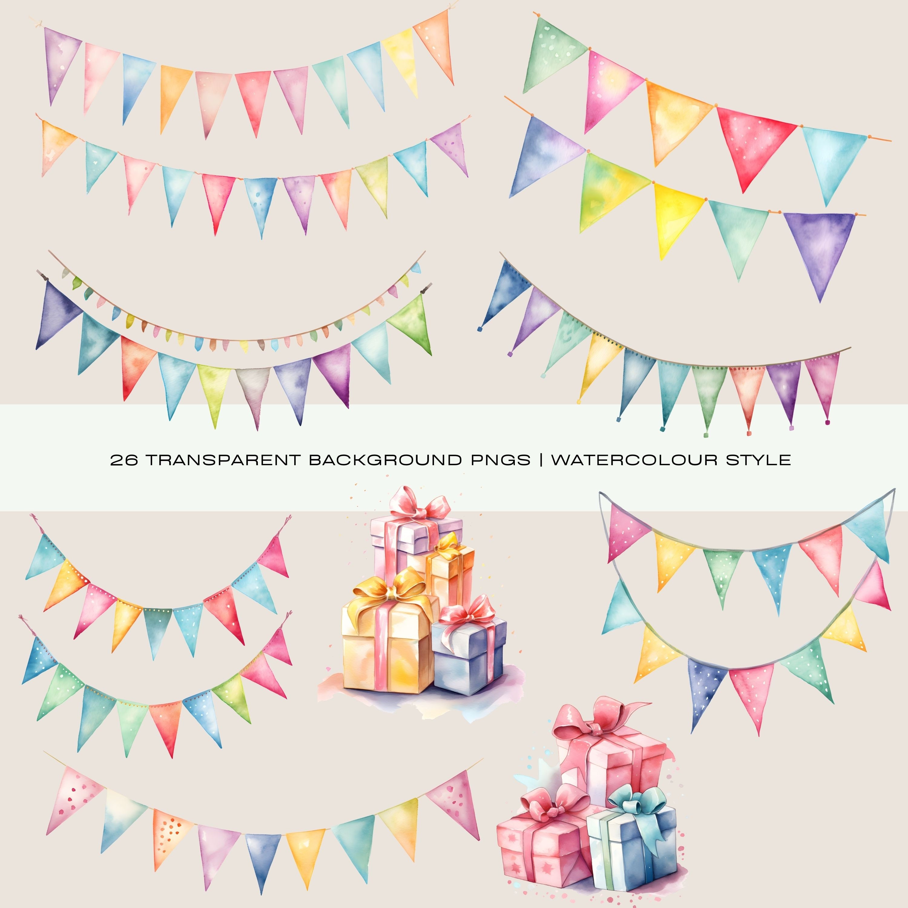 Birthday Party Clipart Bundle Watercolor, Clipart for Commercial Use ...