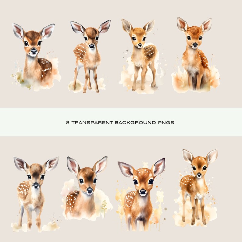 Baby Deer Clipart Watercolor, Clipart for Commercial Use, Transparent ...