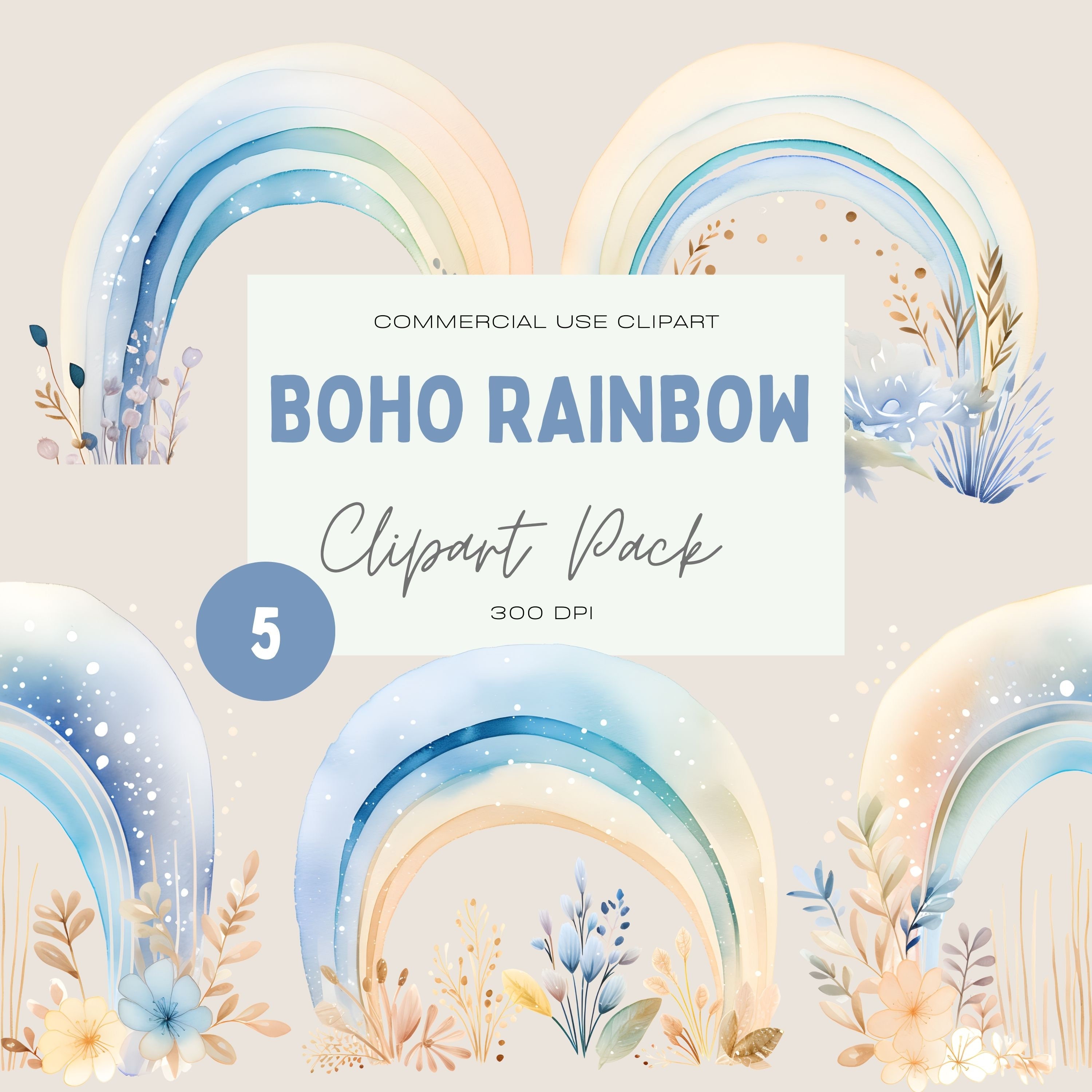 Watercolor Neutral Rainbows Clipart, Commercial Use Clipart ...