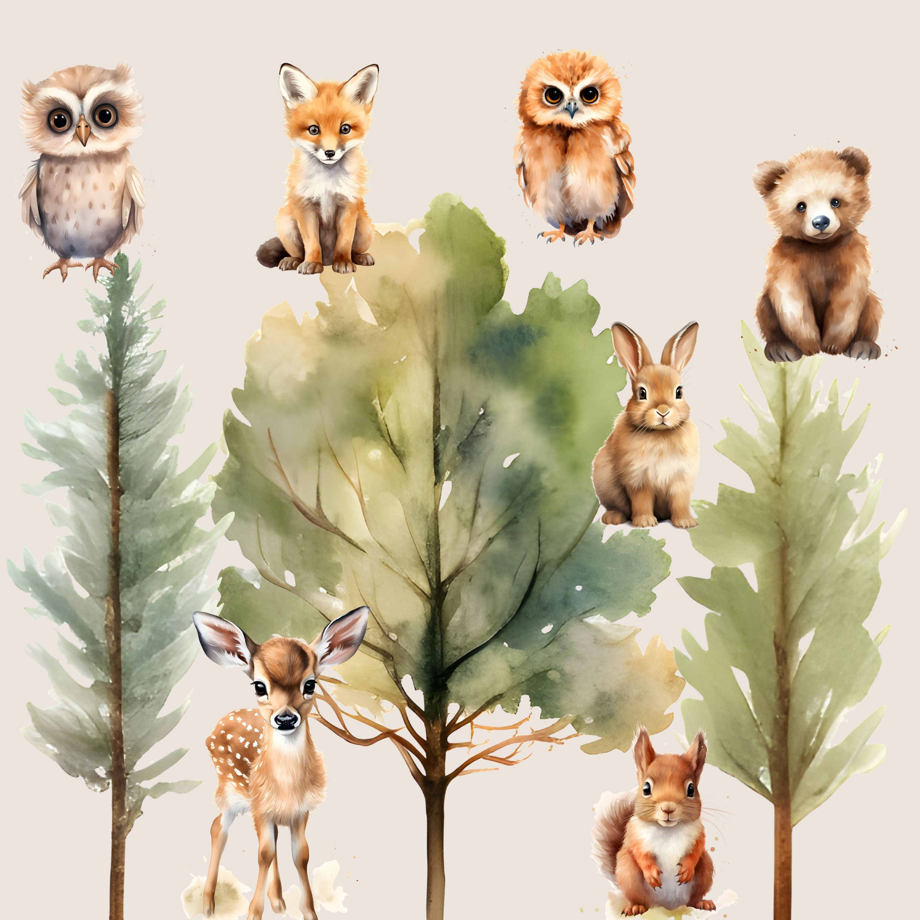 Woodland Creatures Clipart Bundle Watercolor Clipart for - Etsy