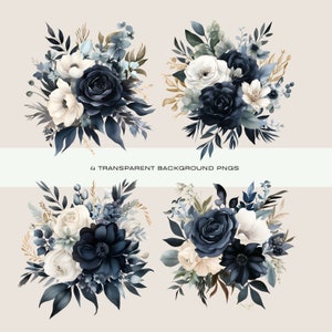 Dark Boho Floral Clipart Pack, Blue & Beige PNG (commercial Use) - Etsy