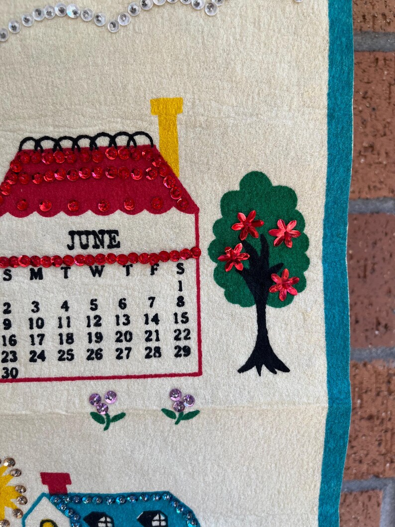 1968 Sequined Felt Wall Calendar | Seasons Groovy Mod Flower Power ...