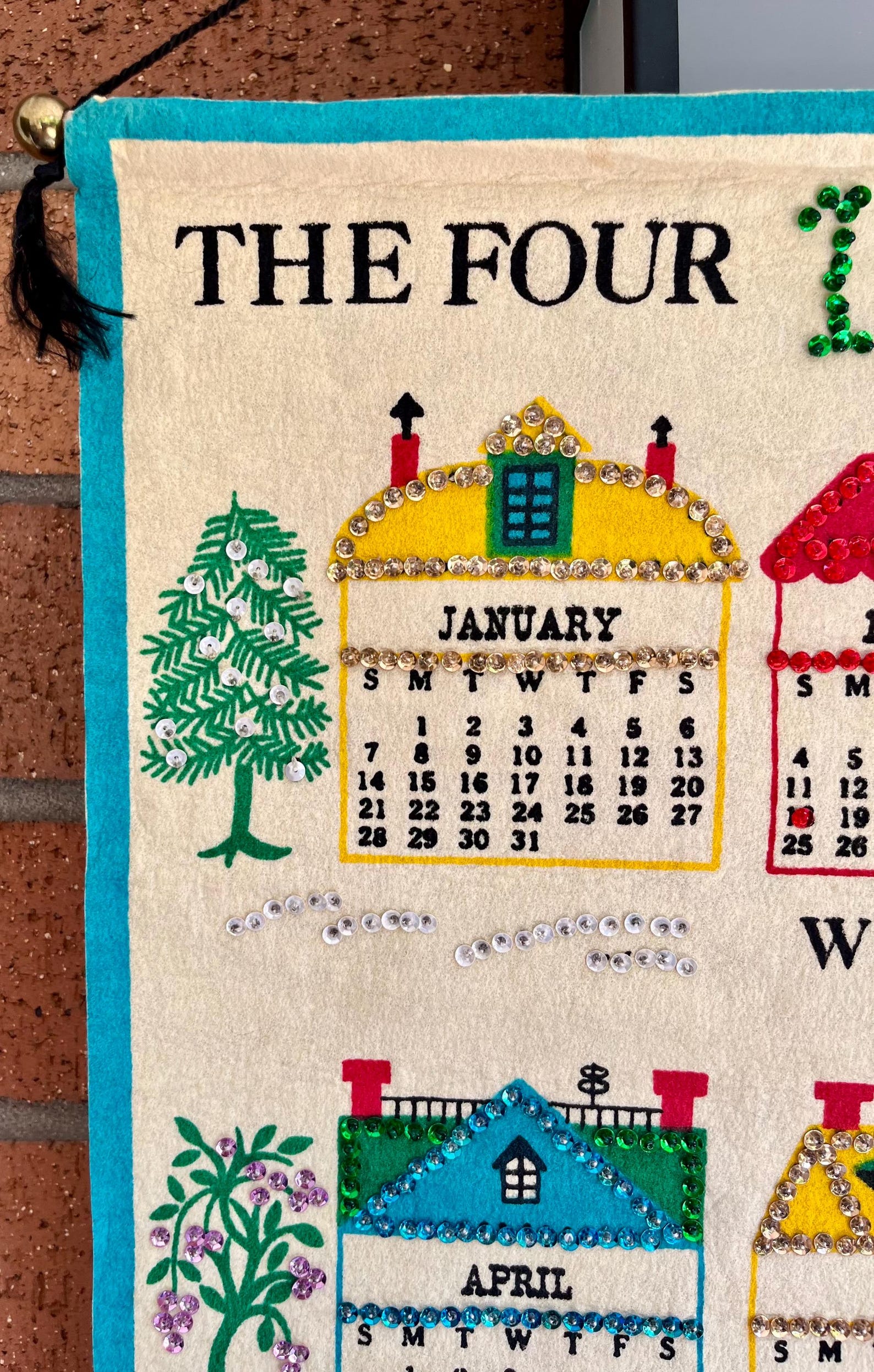 1968 Sequined Felt Wall Calendar | Seasons Groovy Mod Flower Power ...