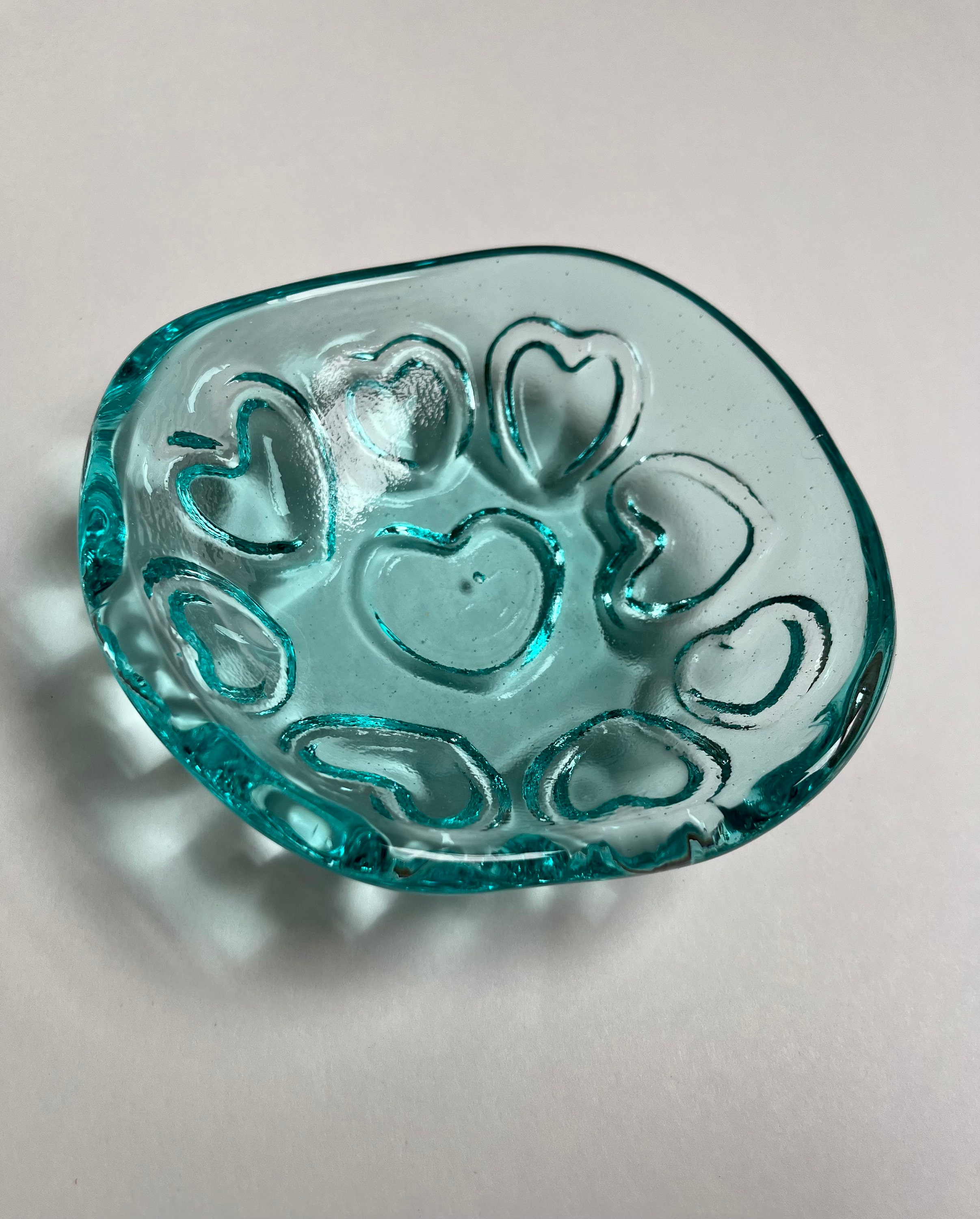 Fire & Light Recycled Glass Heart Puka Bowl Aqua MCM Art Glass ...