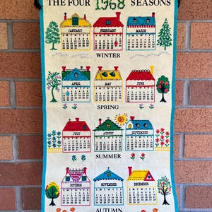 1968 Sequined Felt Wall Calendar | Seasons Groovy Mod Flower Power ...