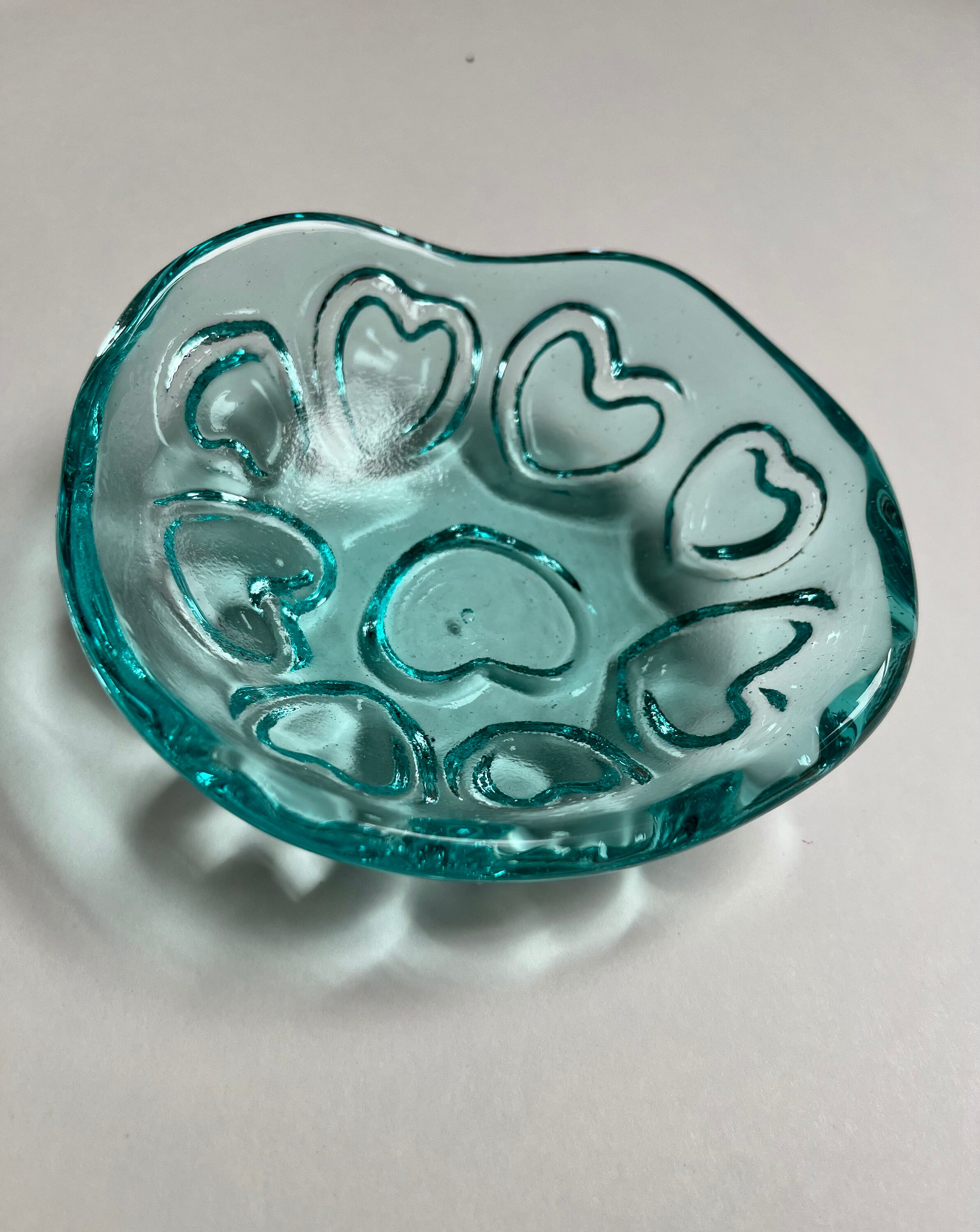 Fire & Light Recycled Glass Heart Puka Bowl Aqua MCM Art Glass ...