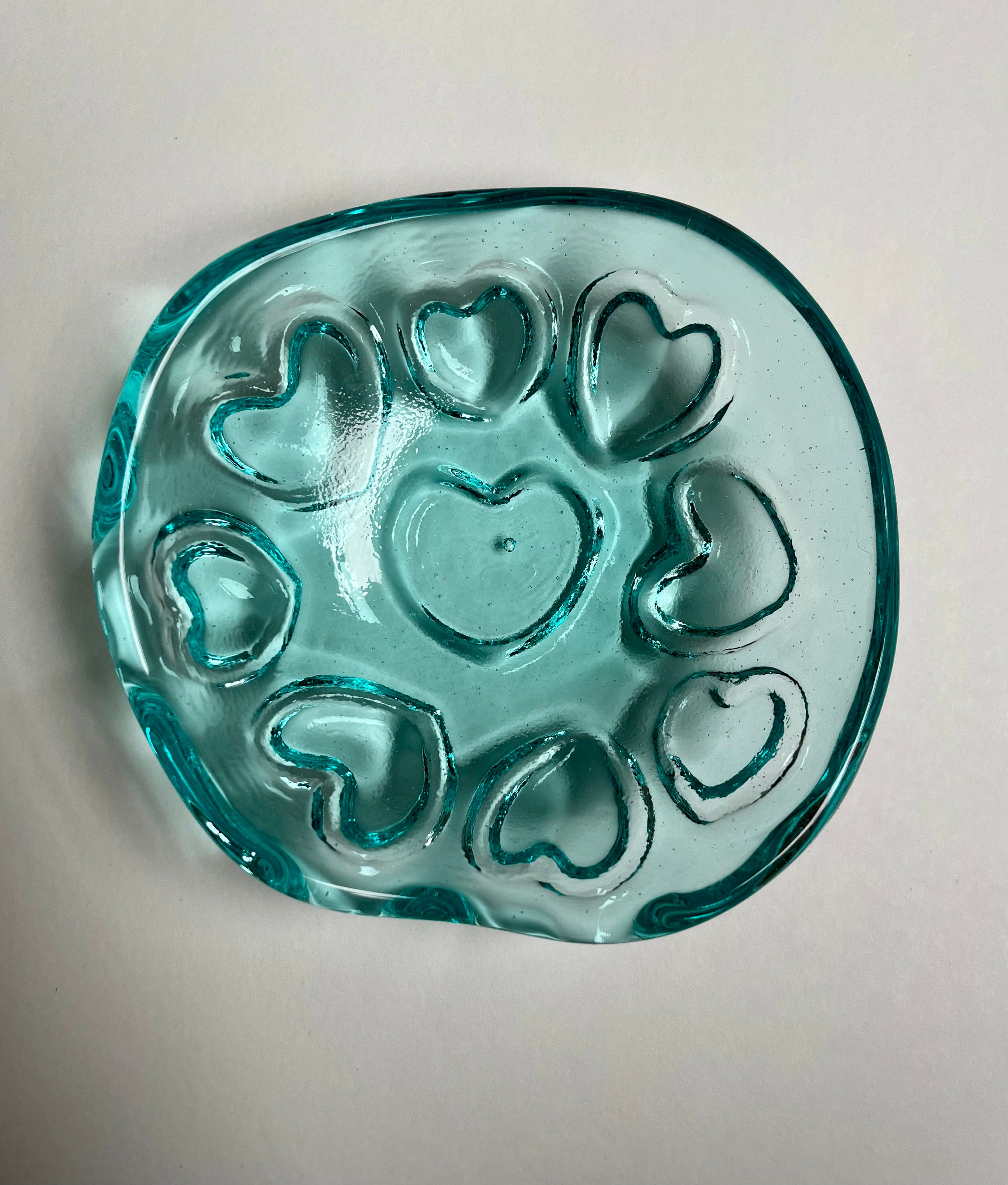 Fire & Light Recycled Glass Heart Puka Bowl Aqua MCM Art Glass ...