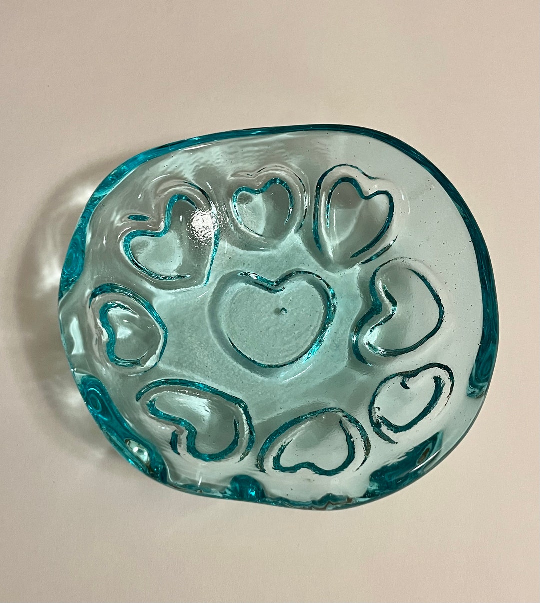 Fire & Light Recycled Glass Heart Puka Bowl Aqua MCM Art Glass - Etsy