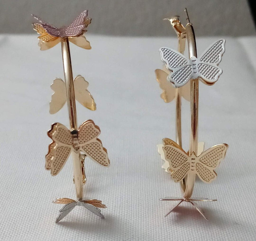 Butterfly Hoop Gold Filled Earrings/aracadas De Mariposas Oro Laminado ...