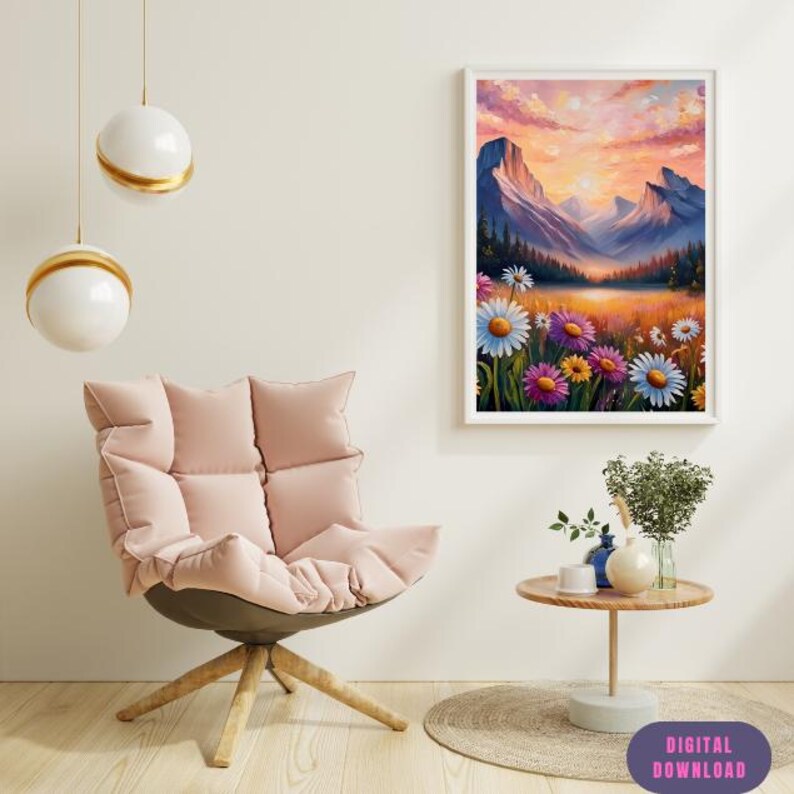 Printable Boho Daisies Wall Art,sunset Landscape Flower Print, 3 Print ...