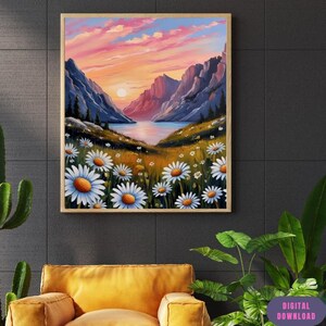 Printable Boho Daisies Wall Art,sunset Landscape Flower Print, 3 Print ...