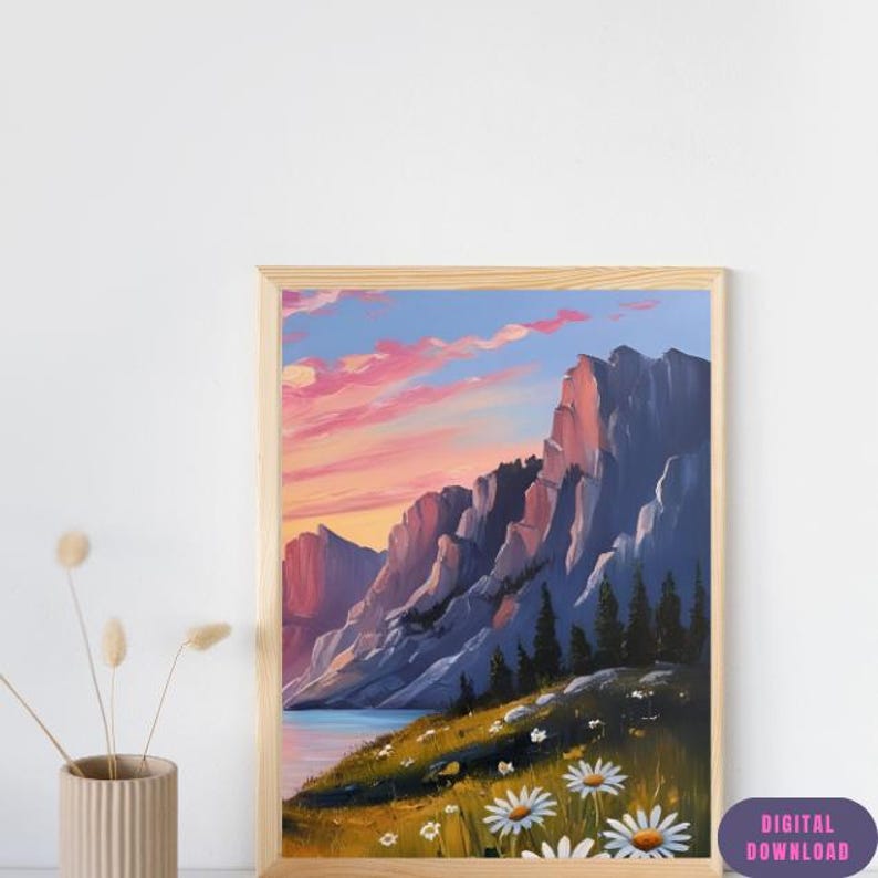 Printable Boho Daisies Wall Art,sunset Landscape Flower Print, 3 Print ...