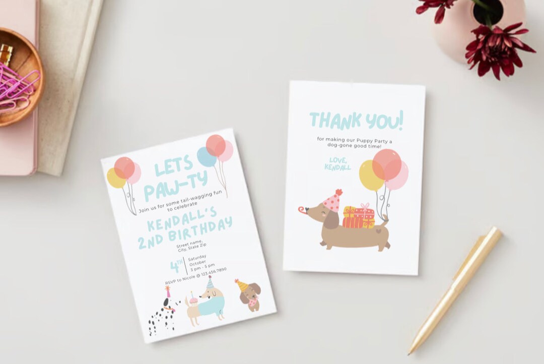 Paw-ty Time Custom Digital Birthday Invitation Puppy Themed Party - Etsy